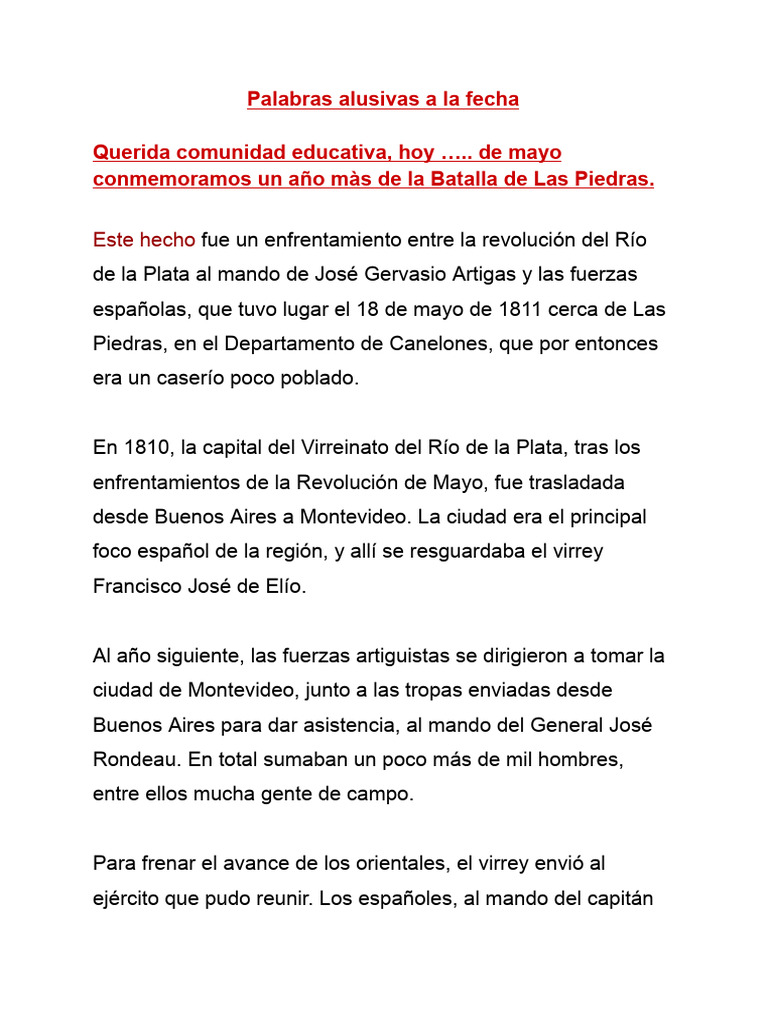 Batalla de Las Piedras | PDF | Batallas | Operaciones militares
