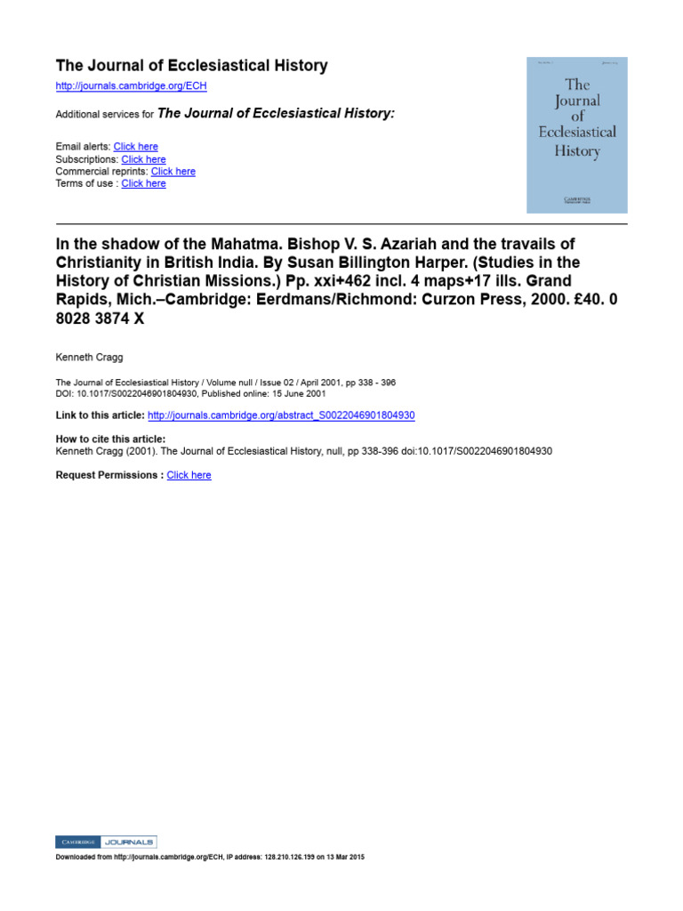 In The Shadow of The Mahatma. Bishop V. S. Azariah and The Travails of ...