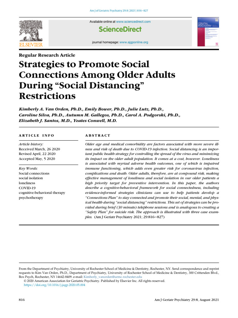 Strategies To Promote Social Connections Among Old | PDF | Loneliness ...