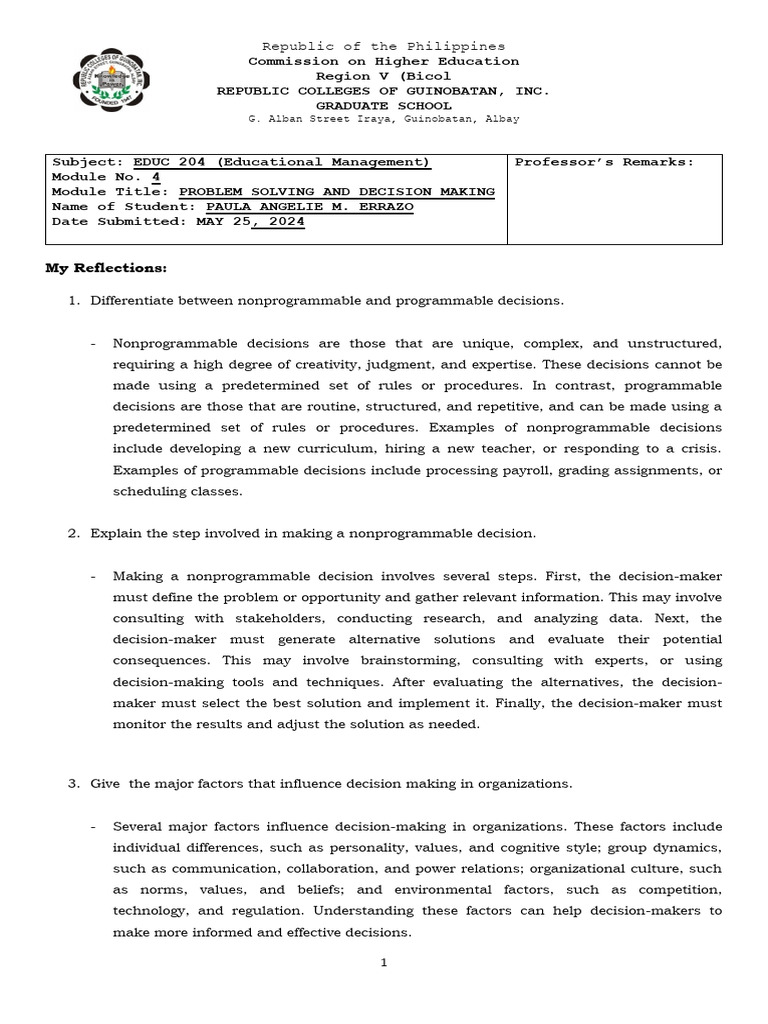 Educational Management module 4 output | Download Free PDF | Creativity ...