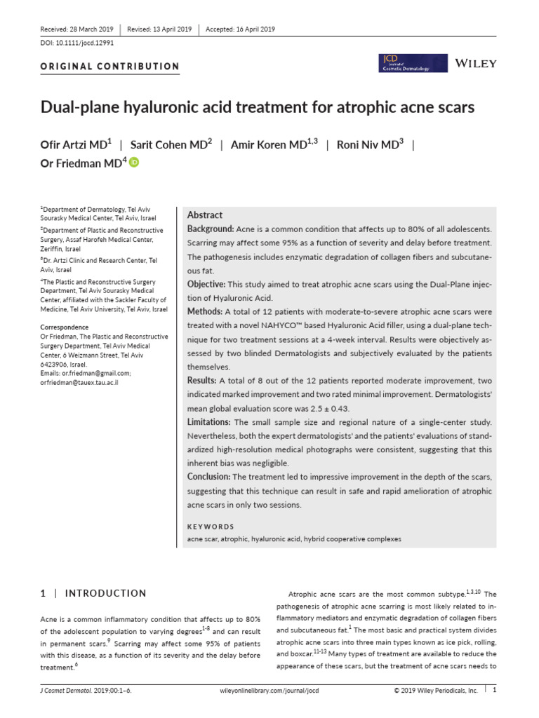 Dual‐plane hyaluronic acid treatment for atrophic acne scars | PDF ...