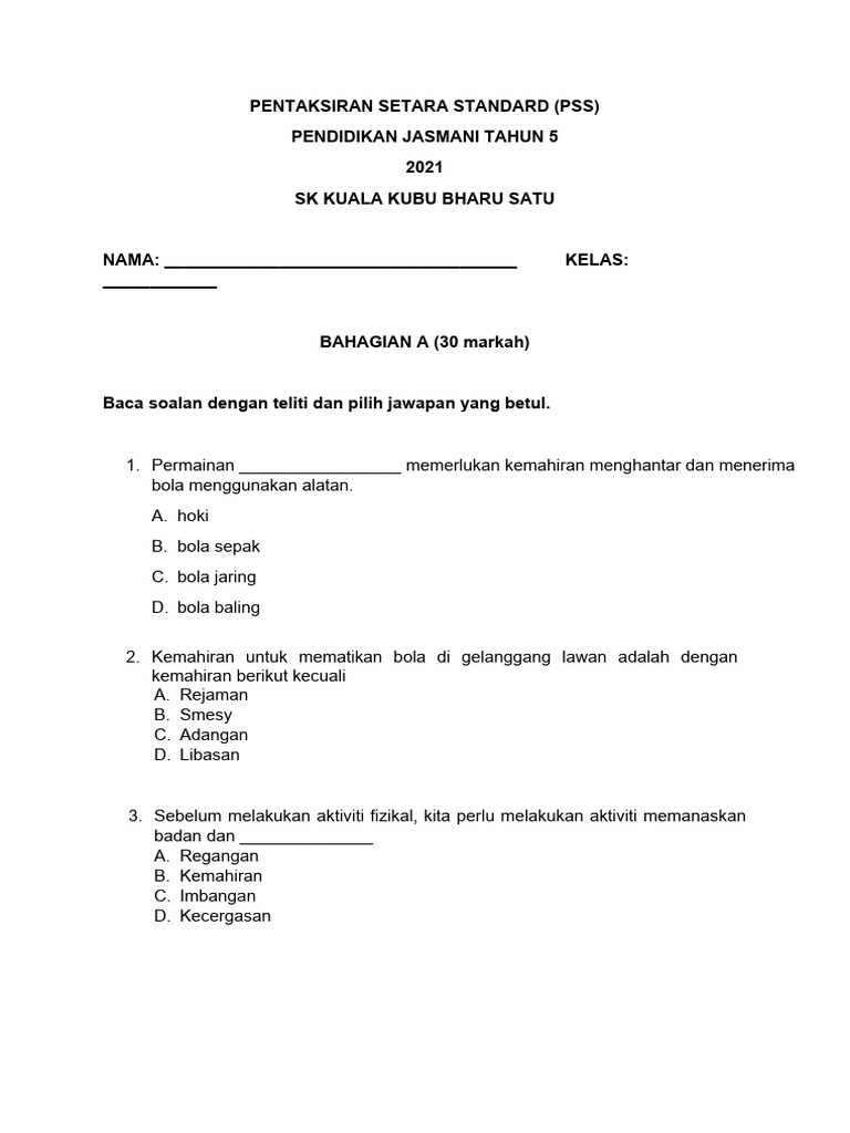 Soalan PJ T5 2021 | PDF