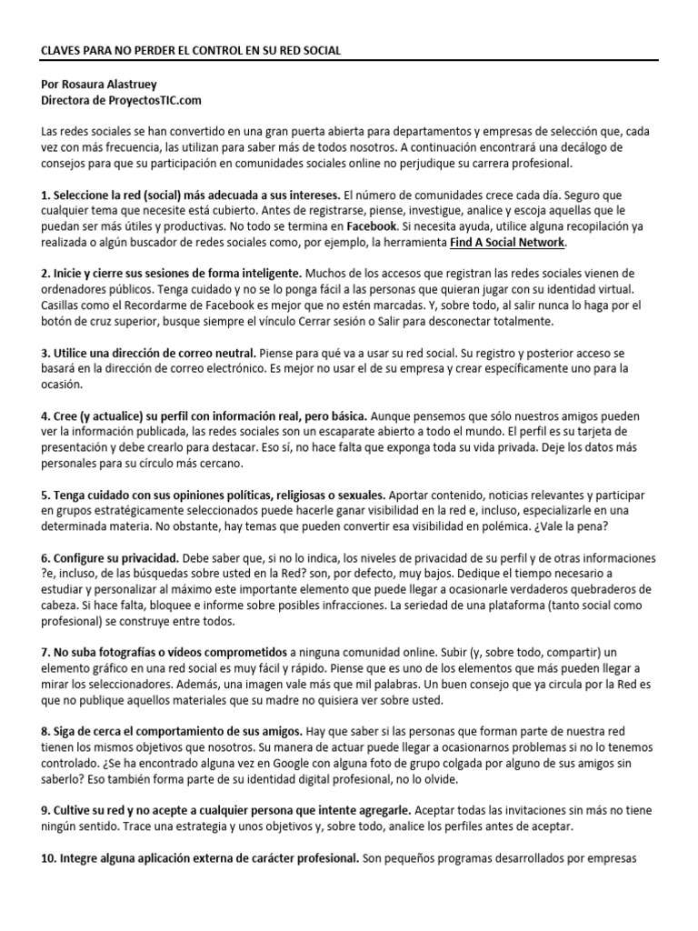11 - Claves para No Perder El Control en Su Red Social | PDF | Servicio de redes sociales | Facebook