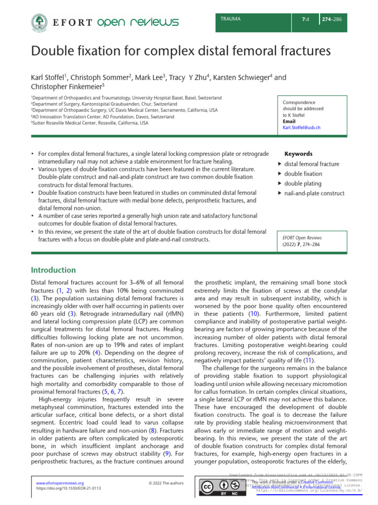Double Fixation For Complex Distal Femoral Fractures | PDF | Knee ...