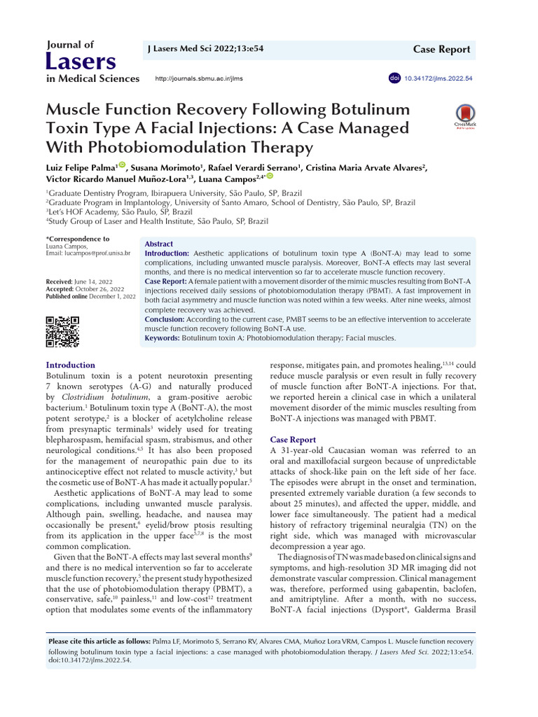 Muscle Function Recovery Following Botulinum Toxin Type A Facial ...