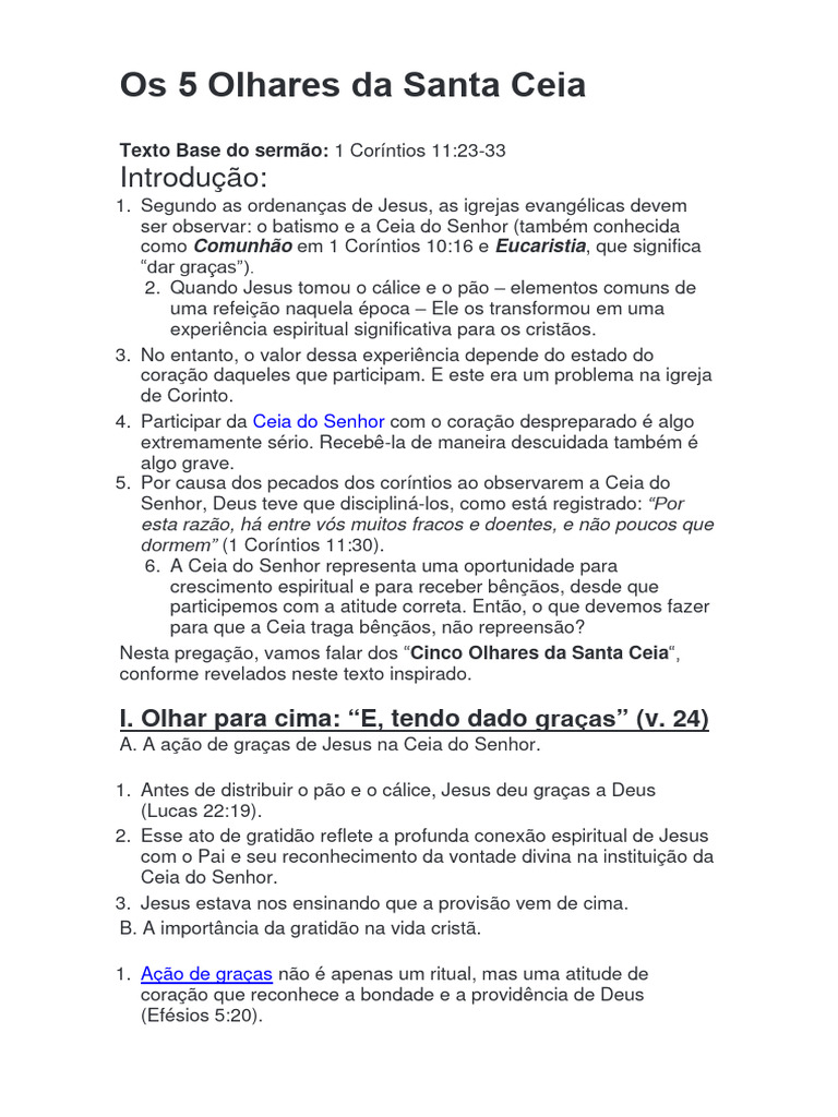 Os 5 Olhares Da Santa Ceia | PDF | Eucaristia | Jesus