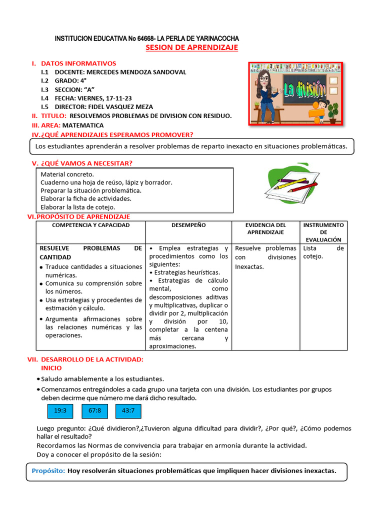 Sesion de Mat. Resolvemos Problemas de Division Con Residuo | PDF ... Sesion de Mat. Resolvemos Problemas de Division Con Residuo | PDF ...
