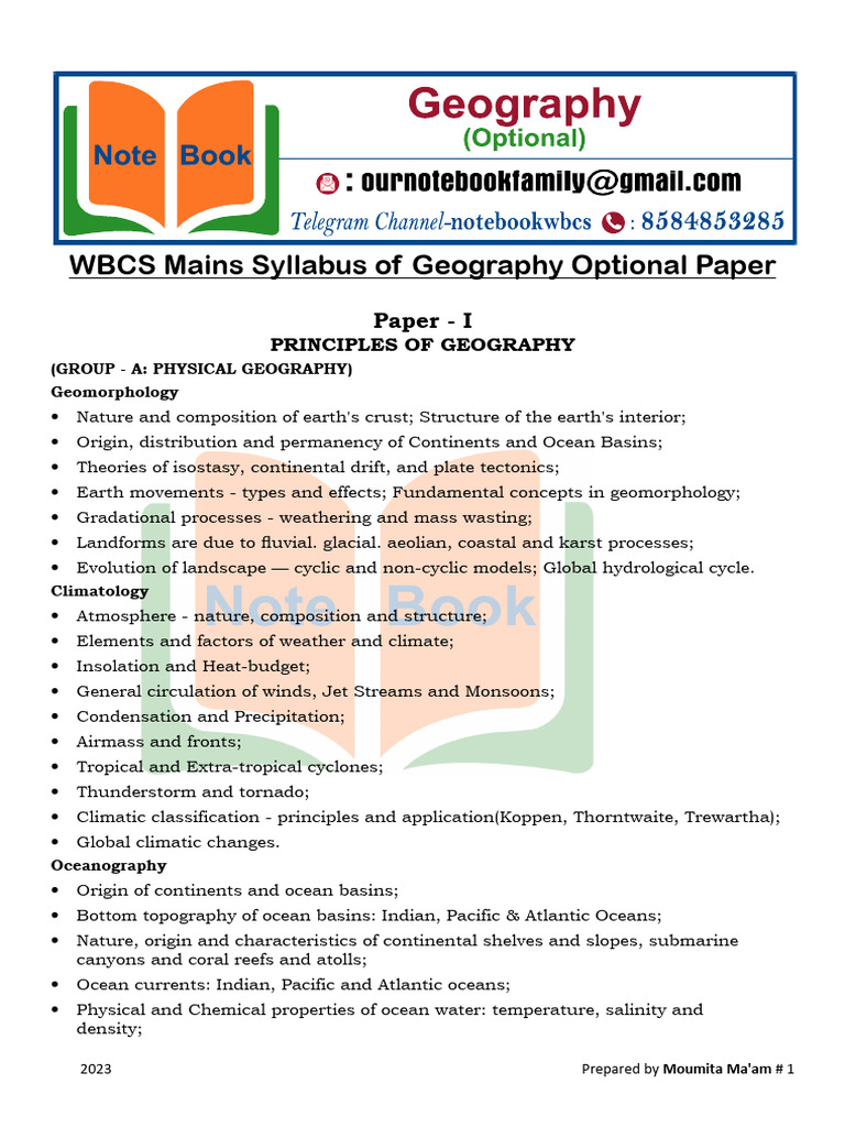 WBCS Mains Syllabus of Geography Optional Paper | PDF | Oceans ...