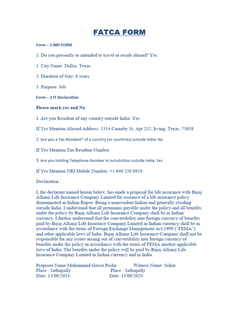 FATCA FORM Q | PDF
