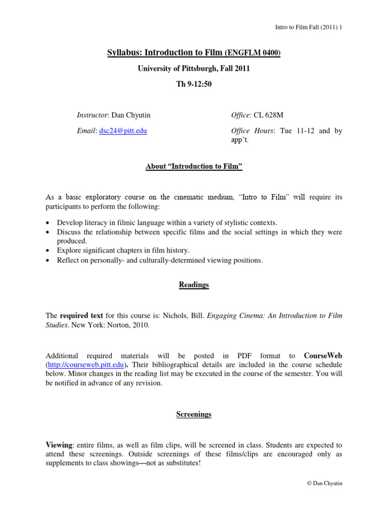 Introduction to Film Syllabus 2011 | PDF | Plagiarism