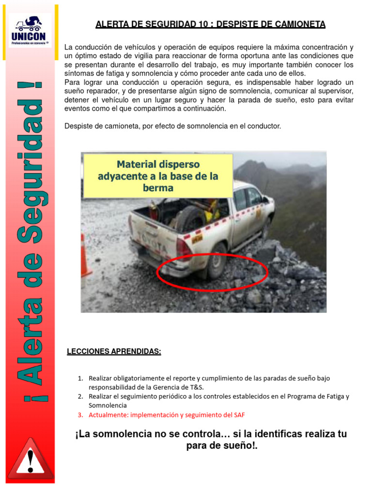 Alerta de Seguridad Industrial 10 - Despiste de camioneta | PDF