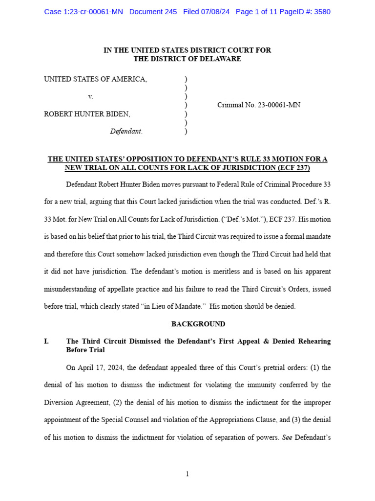 RHB - de - Govt Response To Motion For New Trial - 7-8-24 | PDF ...