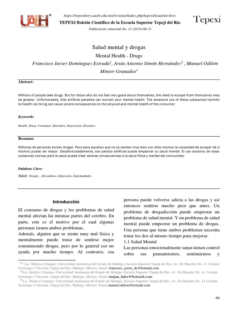 salud mental y drogas | PDF | La dependencia de sustancias | Drogas
