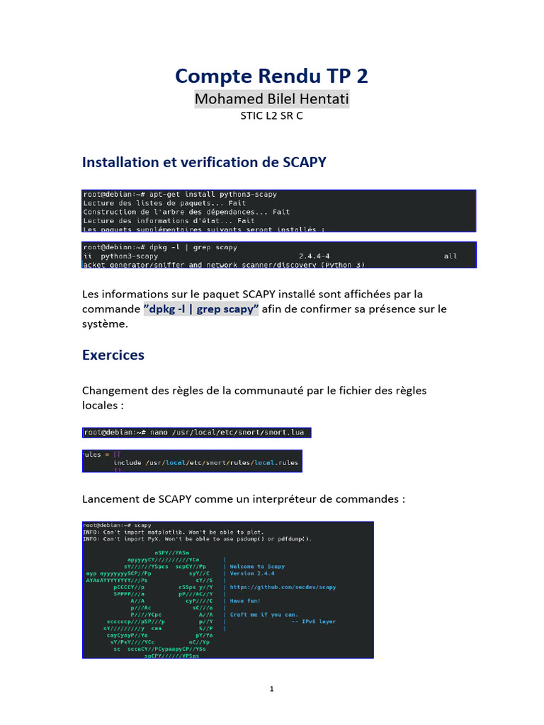 Rapport TP2 : Installation et tests SCAPY | PDF | Attaque par déni de ...