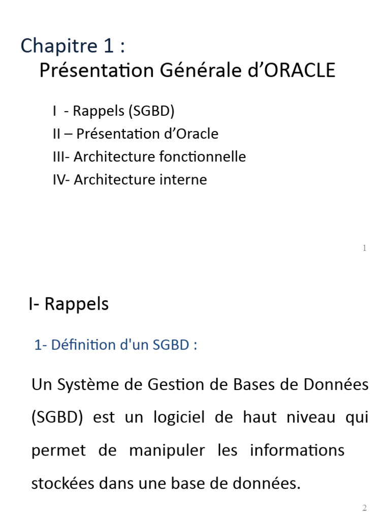 Présentation du SGBD Oracle | PDF | Base de données Oracle | Bases de ...