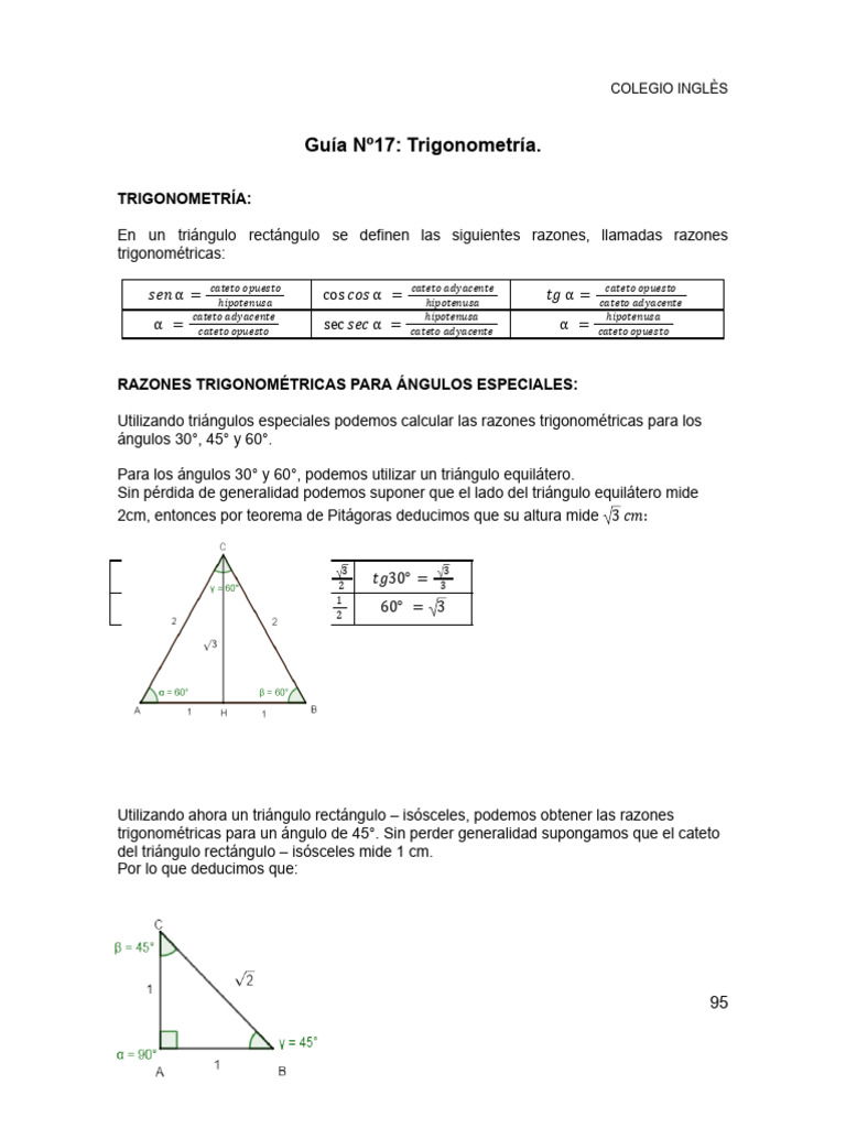 GUIA 17 TRIGONOMETR-ìA | PDF | Triángulo | Matemática Elemental
