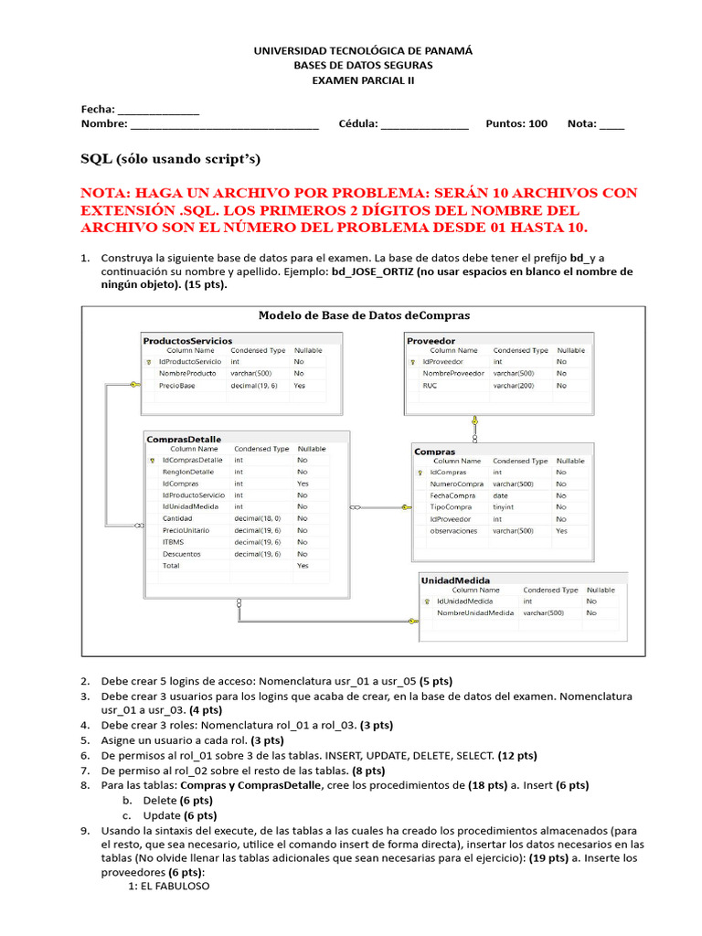 Examen Parcial II BDS ExCompras | PDF | SQL | Bases de datos