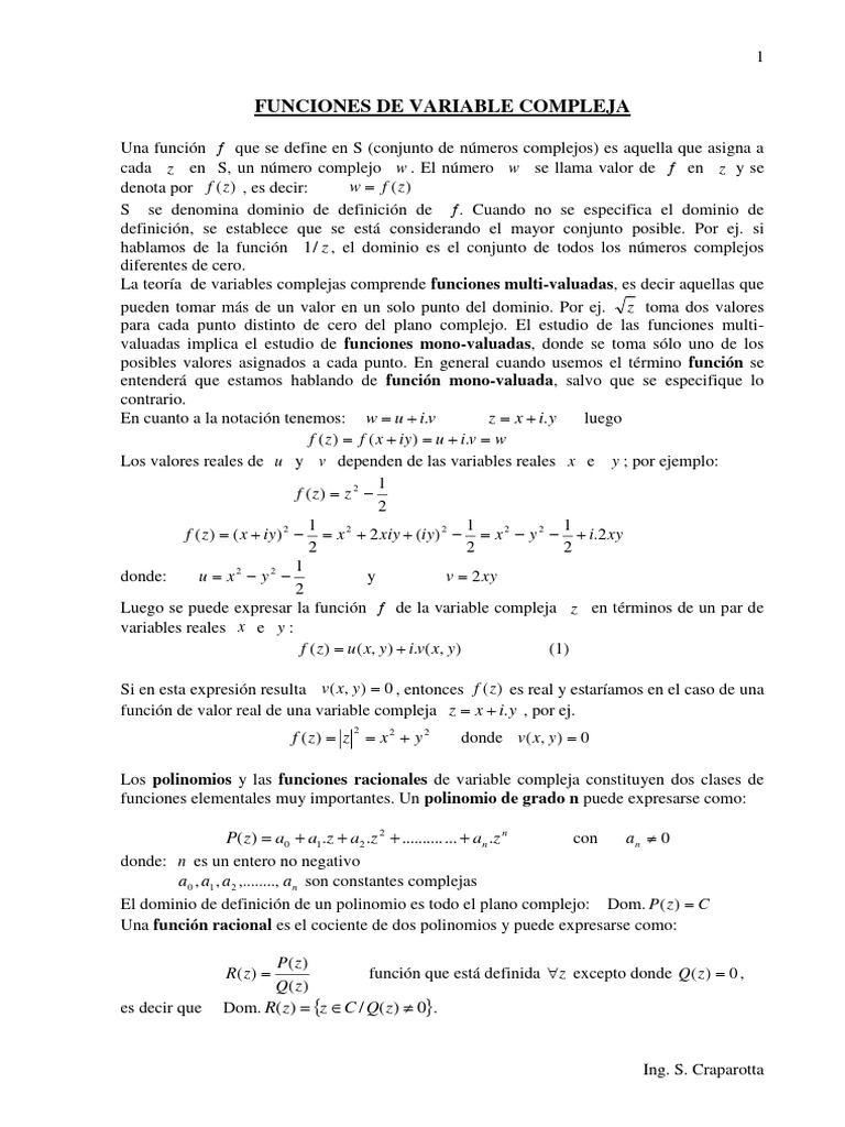 02-Funciones de Variable Compleja | PDF | Función holomorfa | Función (Matemáticas)