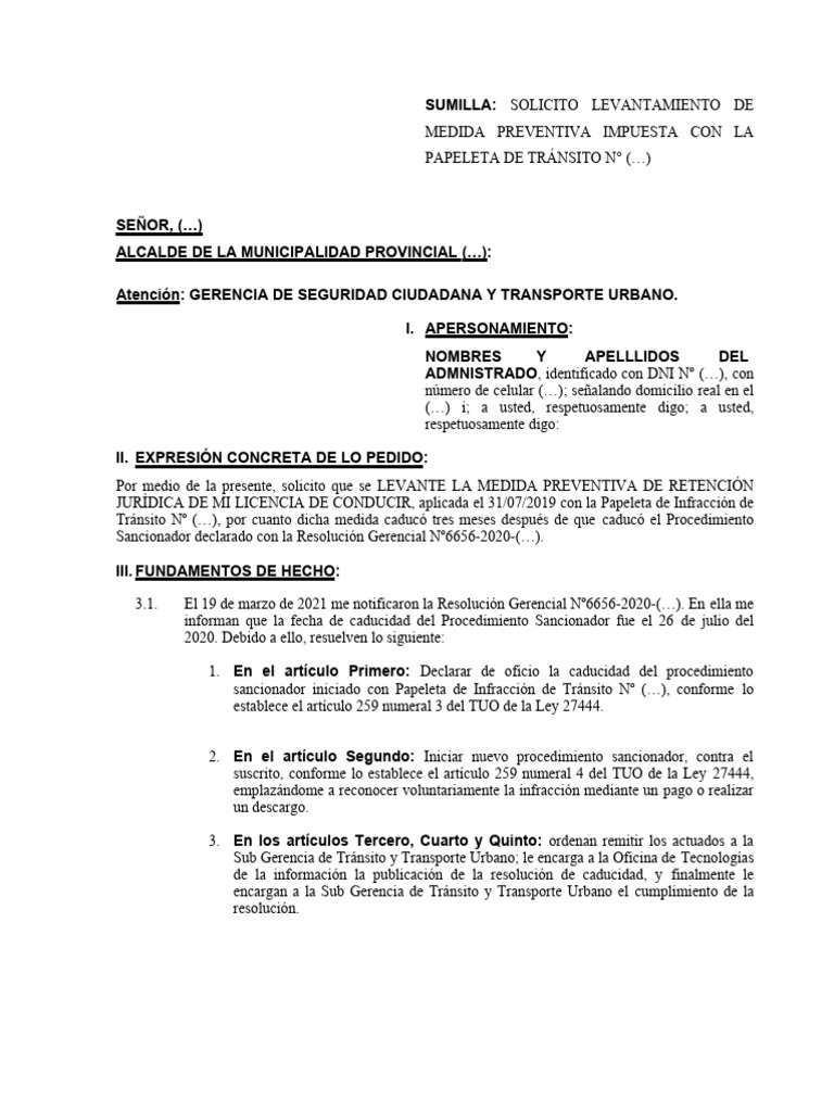 MODELO DE LEVANTAMIENTO DE LA MEDIDA PREVENTIVA | Descargar gratis PDF | Estatuto de ...