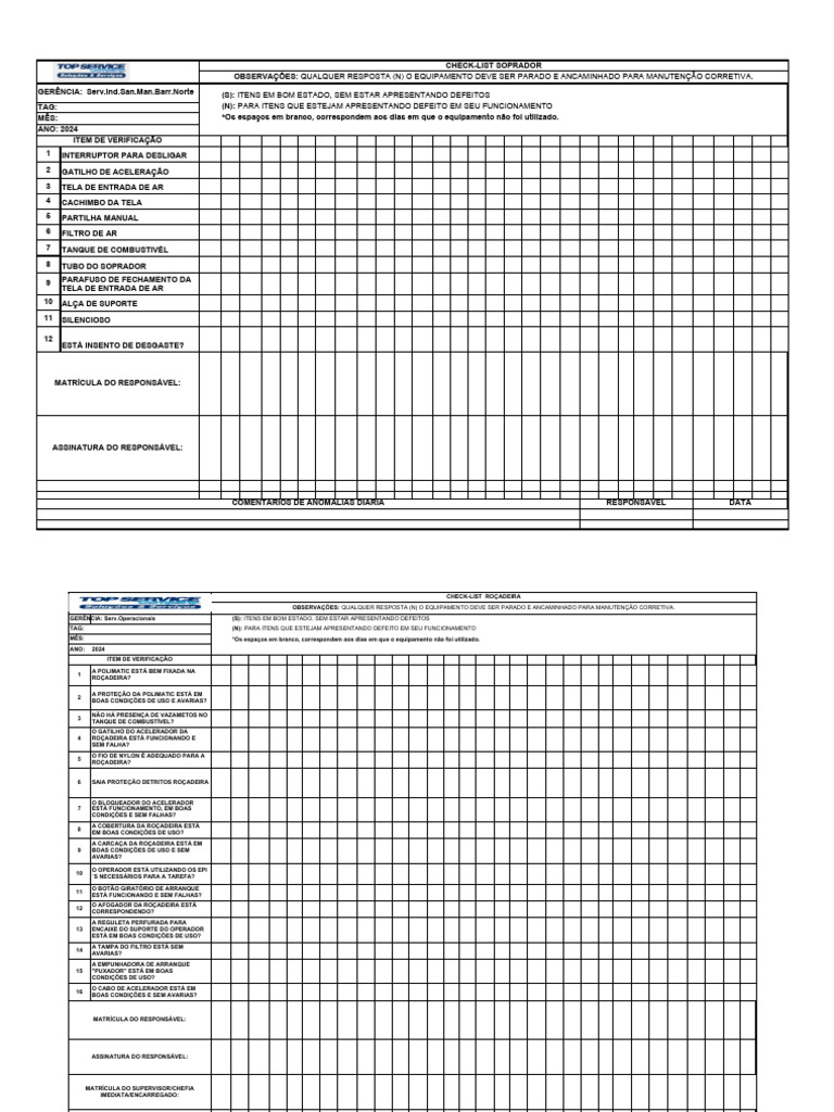 Check-List Equipamentos | PDF