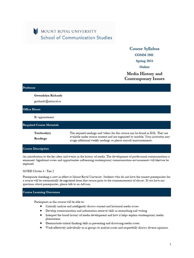 Media History Course Syllabus 2024 | PDF | Turnitin | Essays