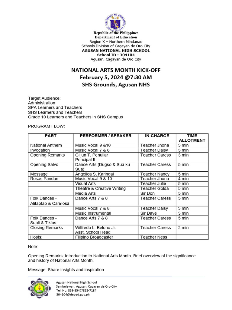 NATIONAL-ARTS-MONTH-PROGRAM-FLOW | PDF | Performing Arts | Philippines