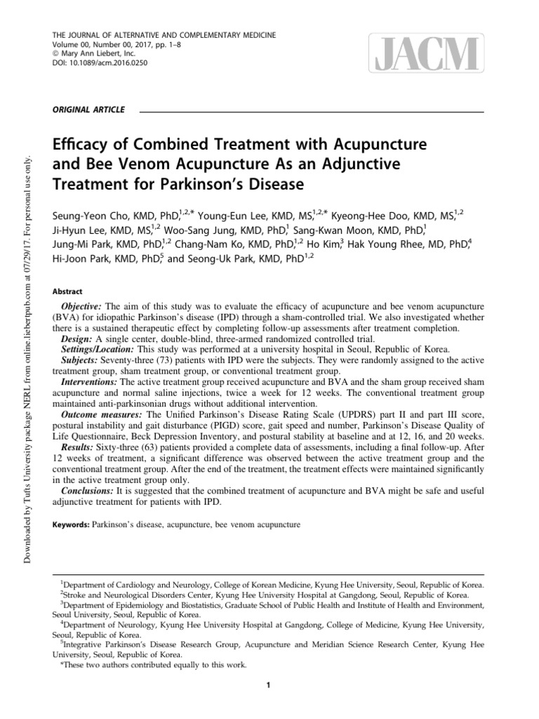 Cho 2017. Bee Venom Acupuncture As and Adjunctive Treatment For ...