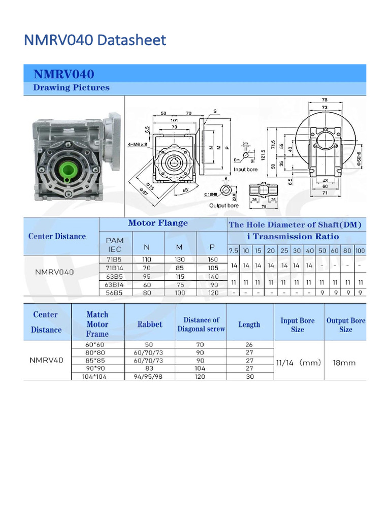 NMRV040 Datasheet | PDF | Engines | Manufactured Goods