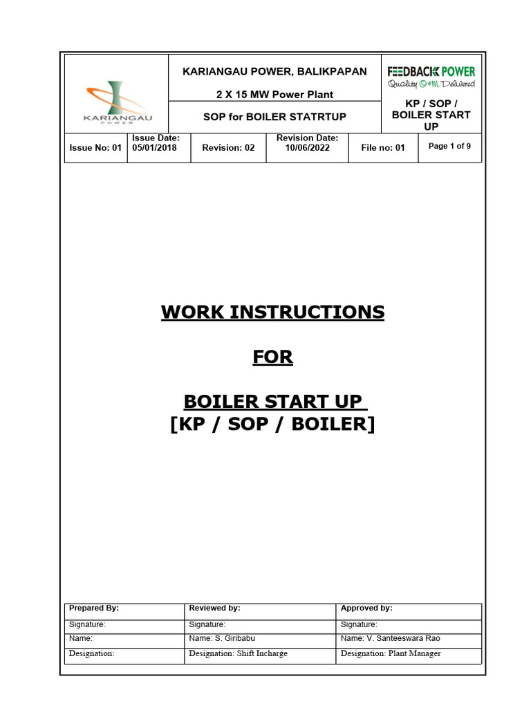 KP - Boiler Startup - SOP - June-2022 | PDF | Boiler | Combustion