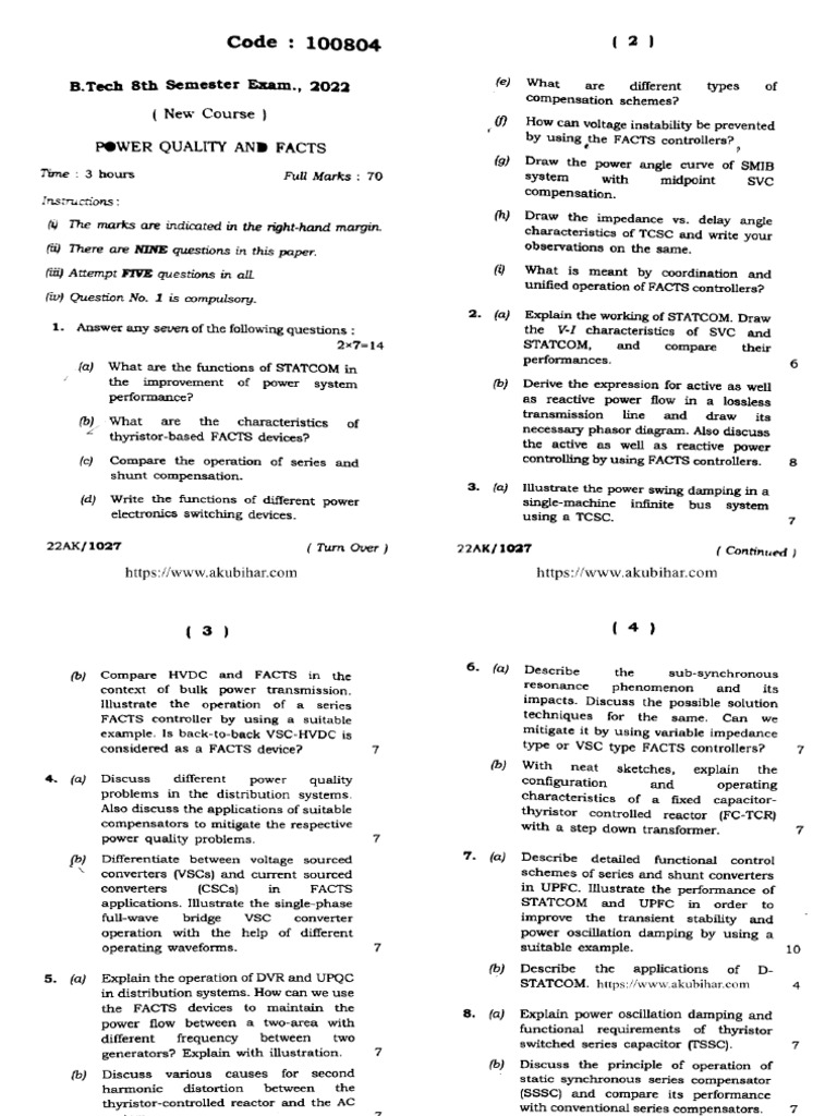 Btech 8 Sem Power Quality and Facts 100804 2022 Output | PDF | Science & Mathematics