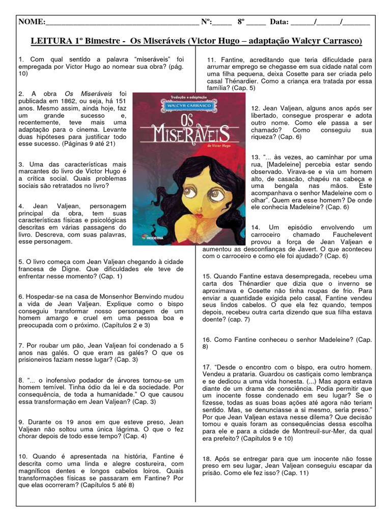 8ano Os Miserc3a1veis | PDF | Cosette | Os Miseráveis