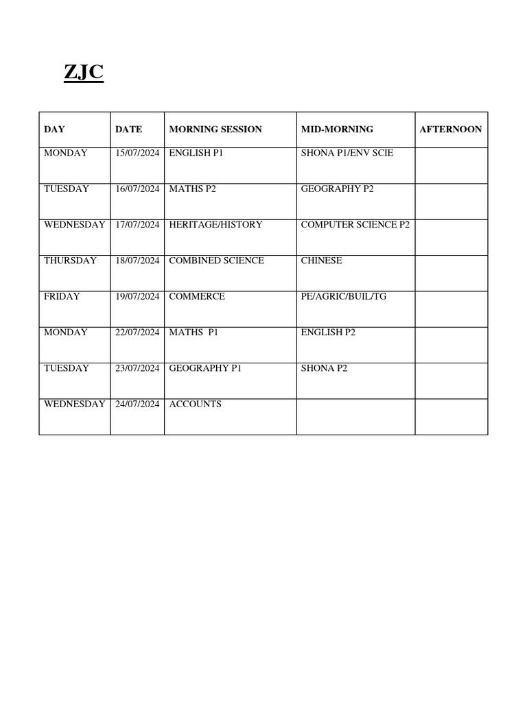 MID YEAR TIME TABLE 2024 | PDF | Science