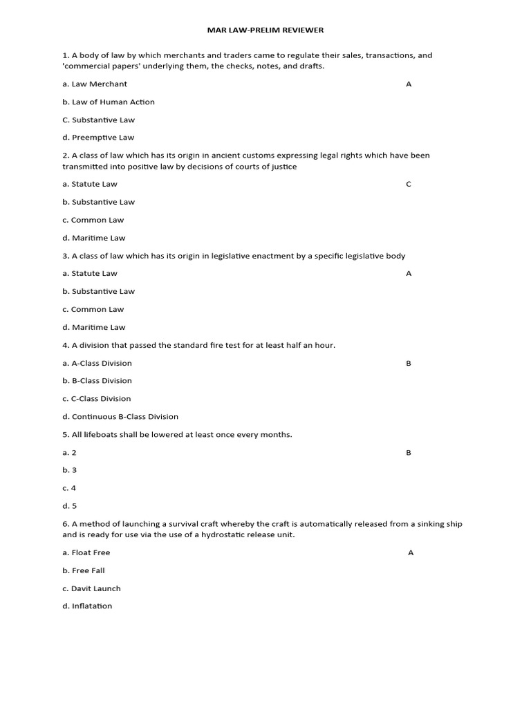 Marlaw Prelim Reviewer | PDF | Admiralty Law | International Law