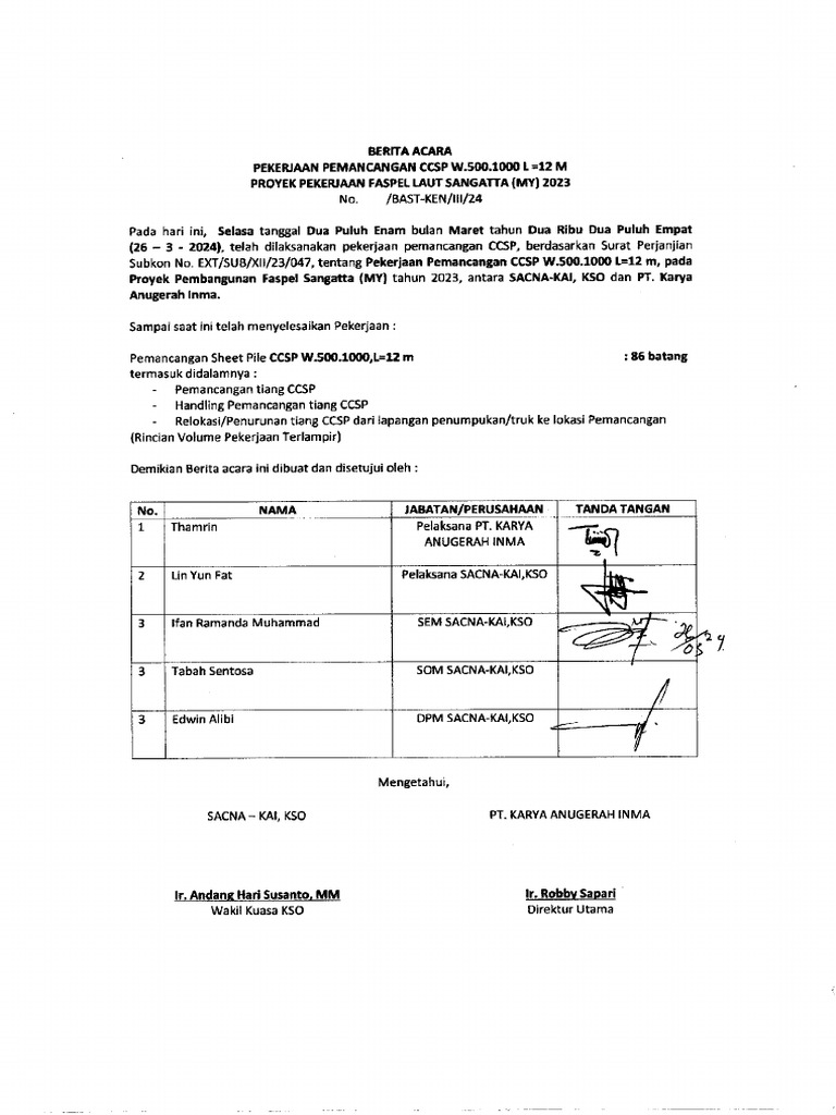 1.BA Pekerjaan Pemancangan CCSP Tahap-1 | PDF
