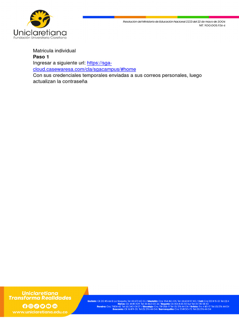 Instructivo Matricula Sinu | PDF