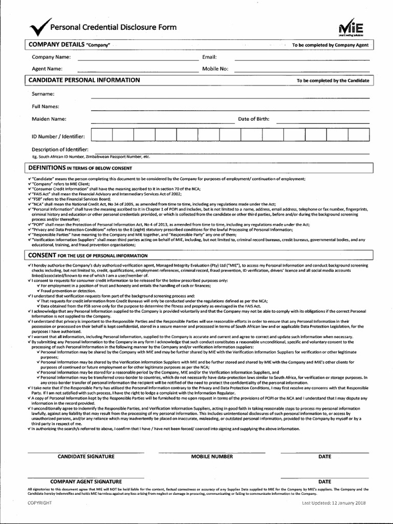JACKAL CREEK Credential Disclosure Form | PDF