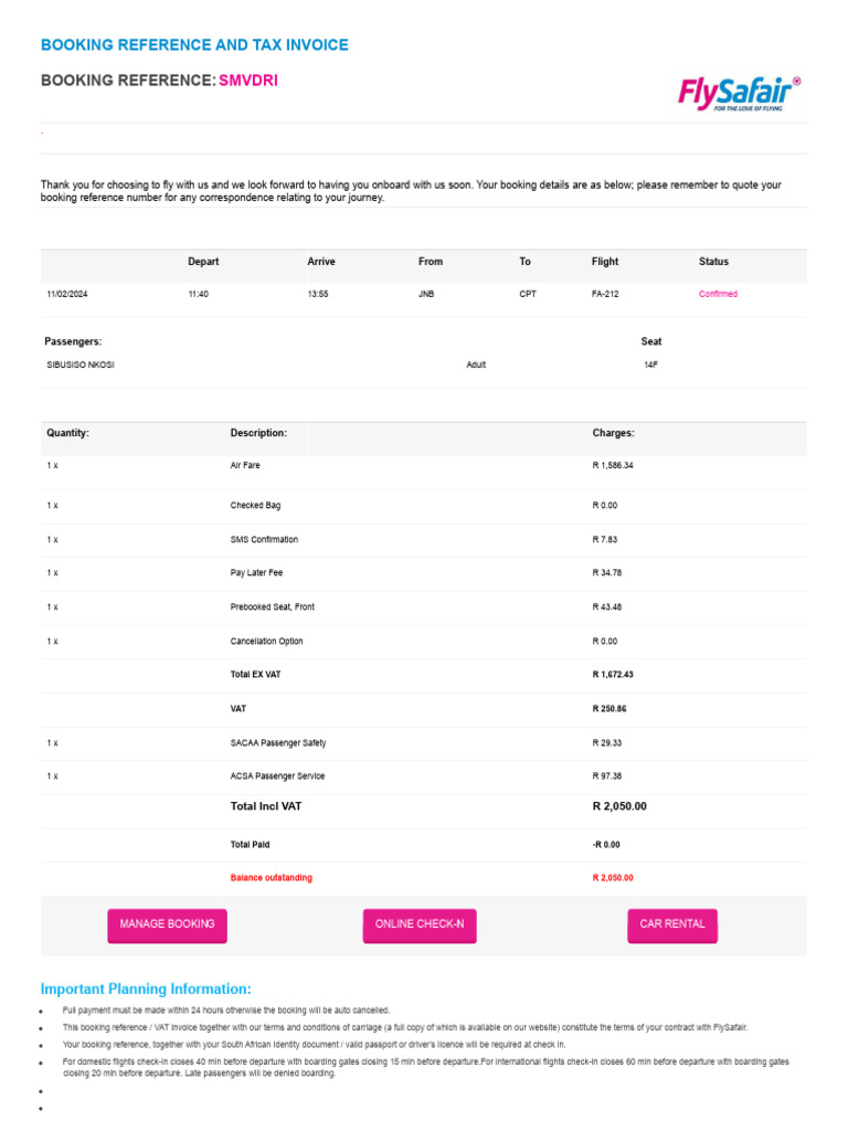 BookingReceipt | PDF | Baggage | Fee