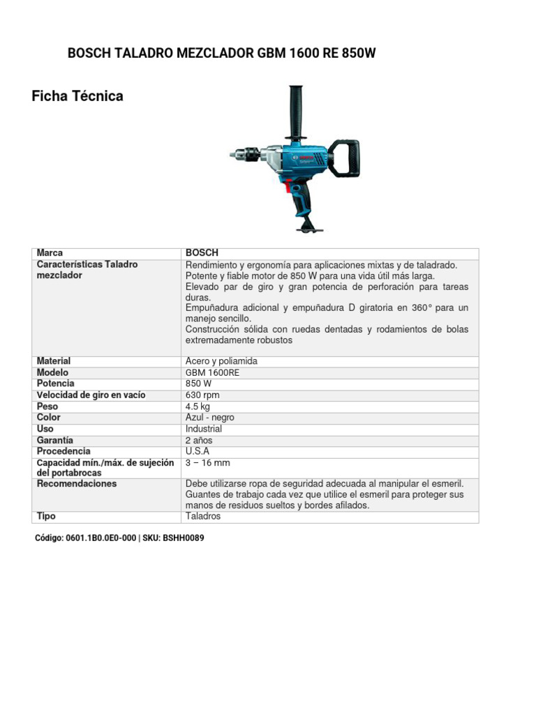 4 hoja tecnica taladro mezclador Bosch | PDF