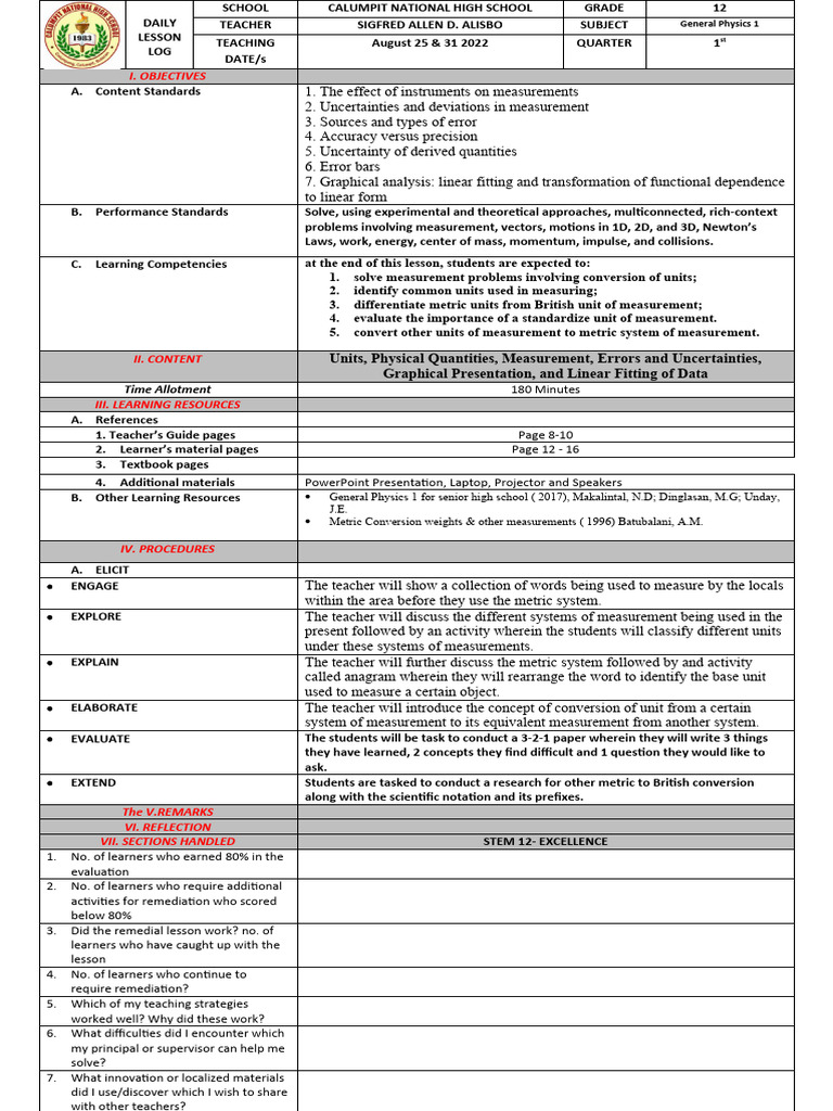 Gen p6 1 dlp measurements | PDF | Measurement | Uncertainty