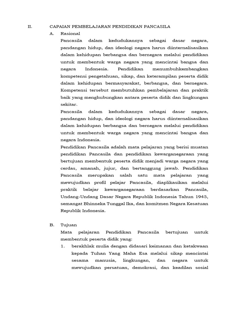 CP Terbaru Pendidikan Pancasila Berdasarkan Bskap No. 032 Tahun 2024 | PDF