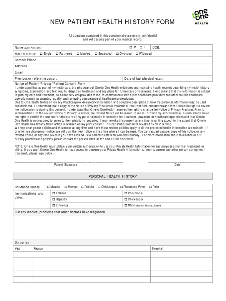 New Patient Health History Form | PDF | Health Sciences | Clinical Medicine