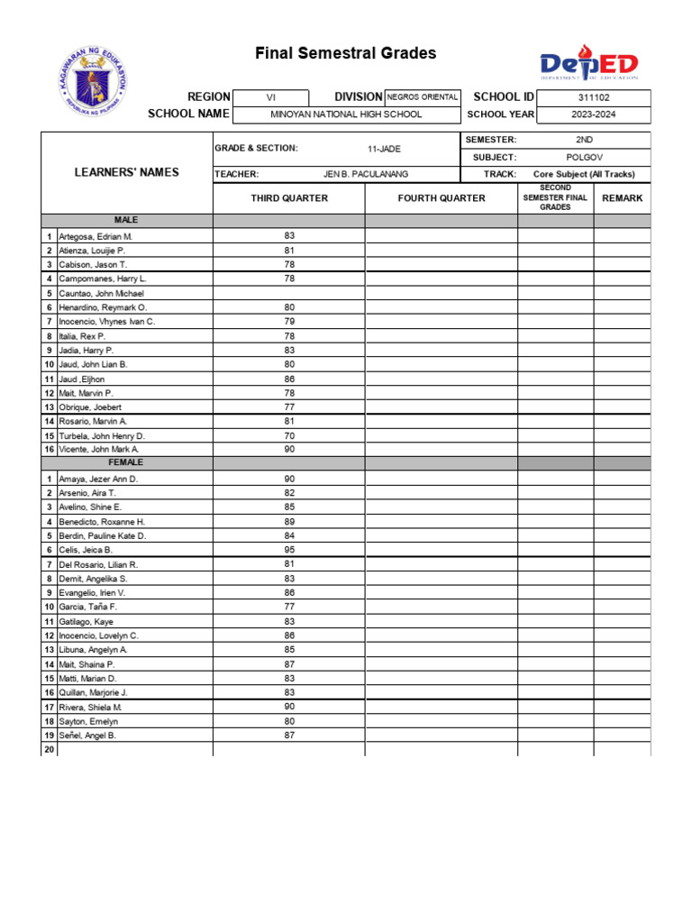 Q3 - Jade Grades - 015910 | PDF