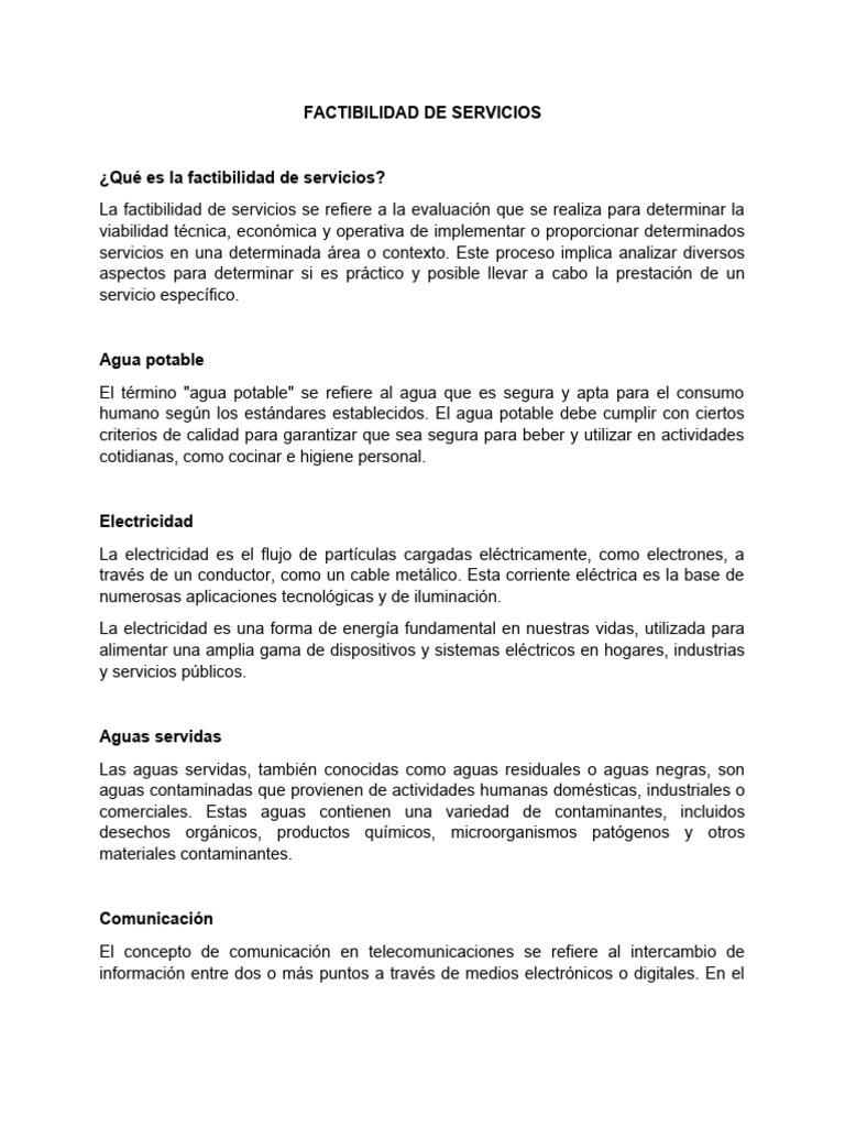 Factibilidad de Servicios | PDF | Agua | Agua potable