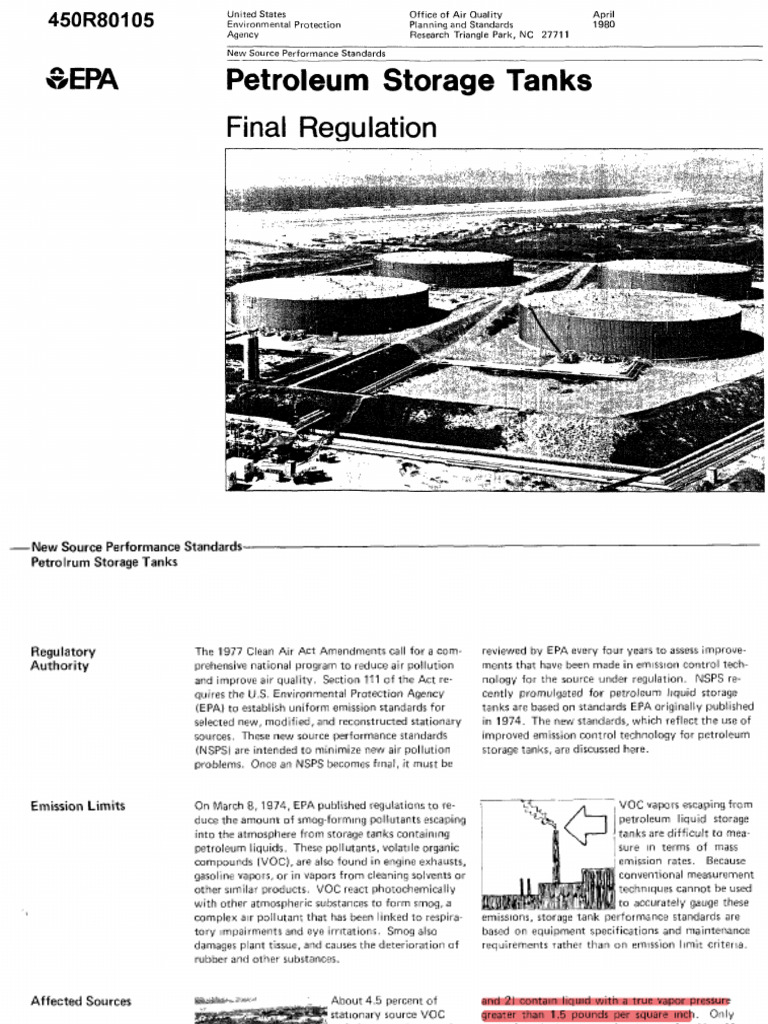 EPA-Petroleum Storage Tank 1980 - Flatten | PDF