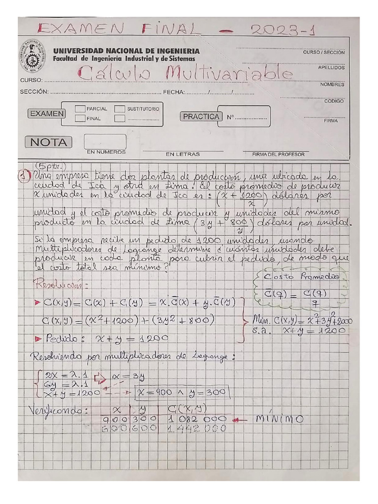 Solucionario EF (2023-1) | PDF
