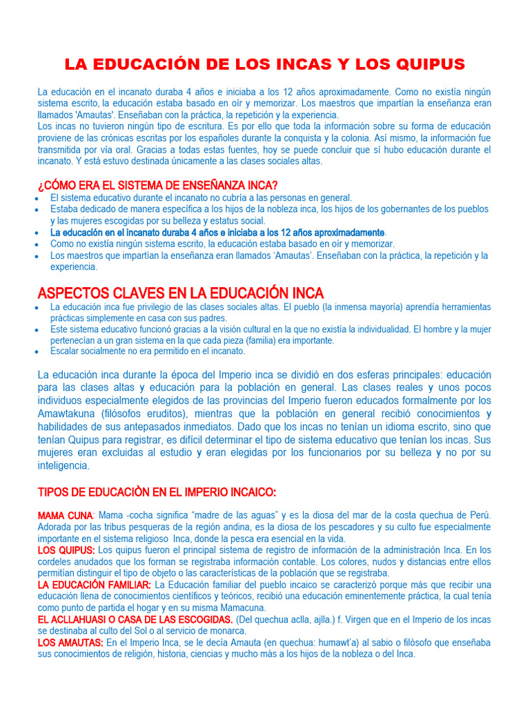 LA EDUCACIÓN EN EL IMPERIO INCAICO | Descargar gratis PDF | Imperio Inca LA EDUCACIÓN EN EL IMPERIO INCAICO | Descargar gratis PDF | Imperio Inca