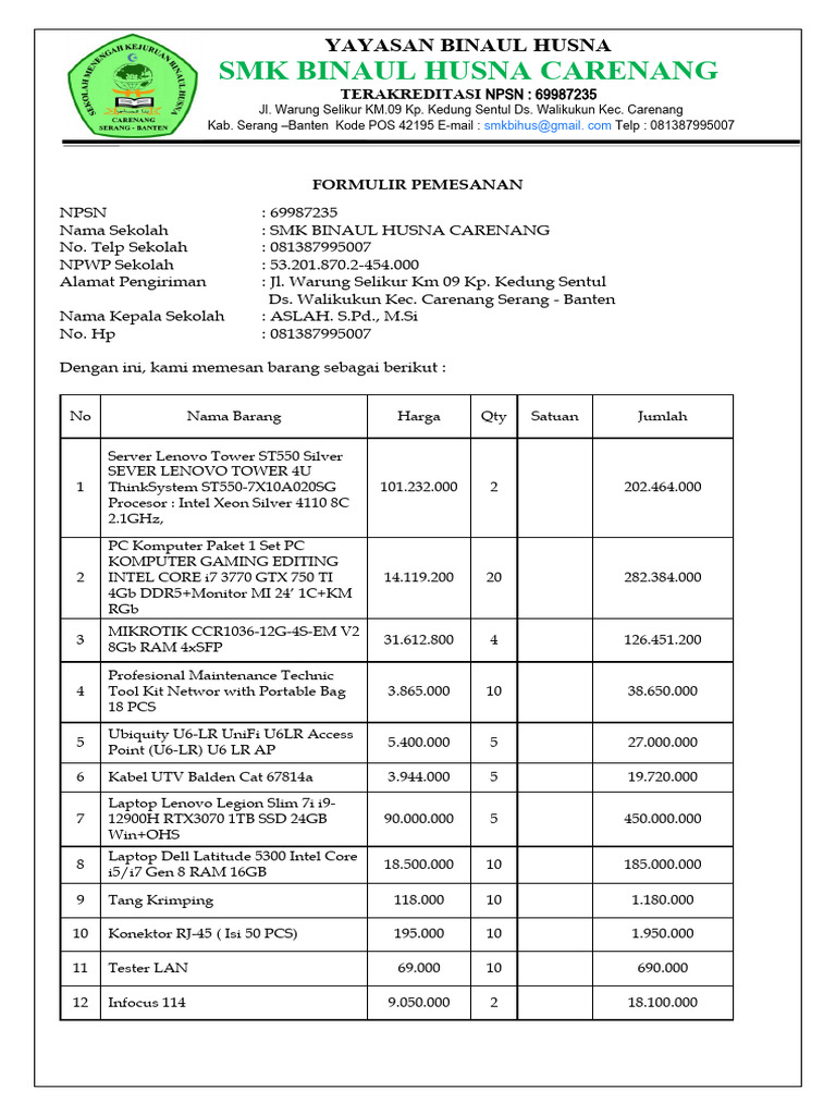 Form Pemesanan Pt. Faramindo Bhakti Persada | PDF