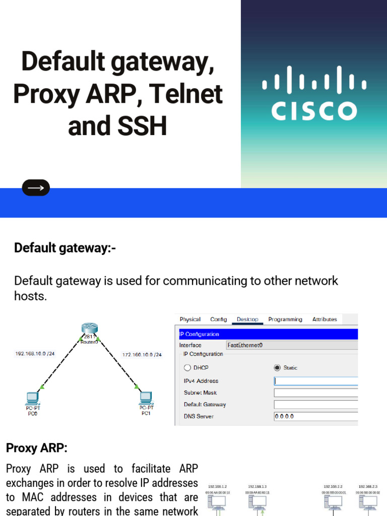 Default Gateway - Proxy ARP, Telnet and SSH | PDF | Secure Shell | Computing