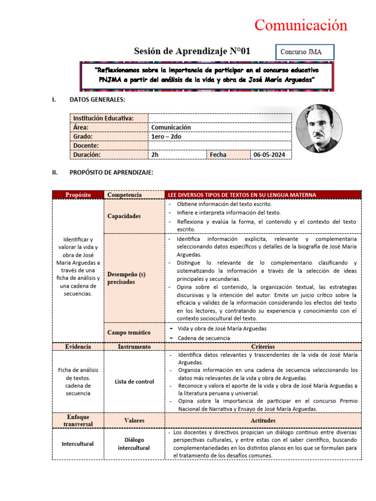 Sesion 1-Sesion de Aprendizaje 1-Jma-Cuento-Com | PDF | Aprendizaje | Maestros