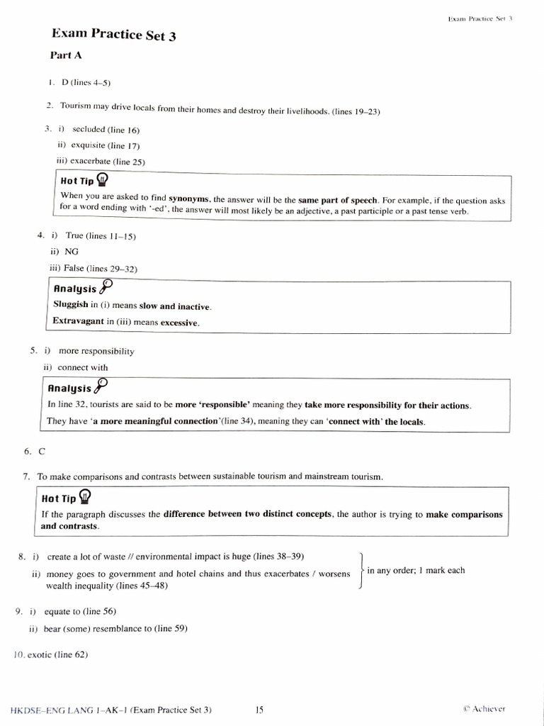 Achiever Set 3 A B1 B2 Answer Key-DSE | PDF | Linguistics | Syntax